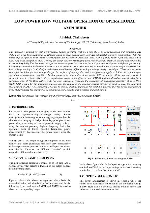 (PDF) LOW POWER LOW VOLTAGE OPERATION OF OPERATIONAL AMPLIFIER