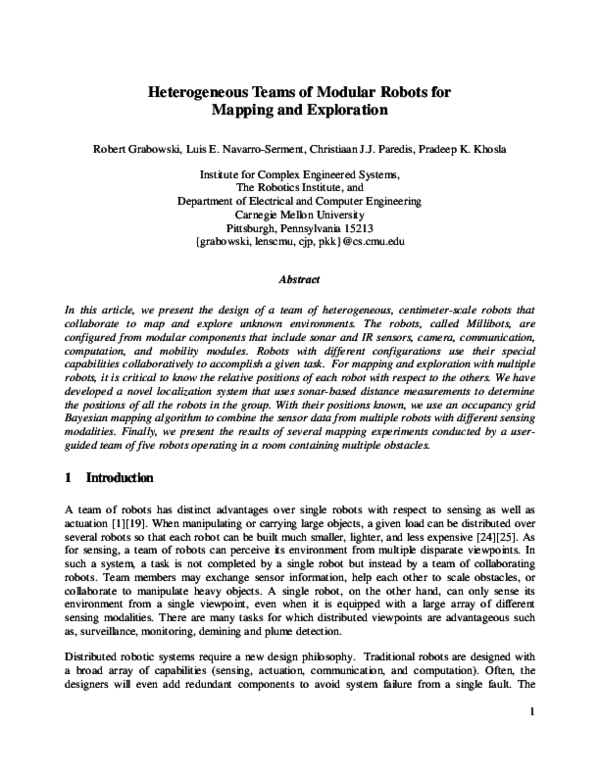 (PDF) Heterogeneous Teams of Modular Robots for Mapping and Exploration