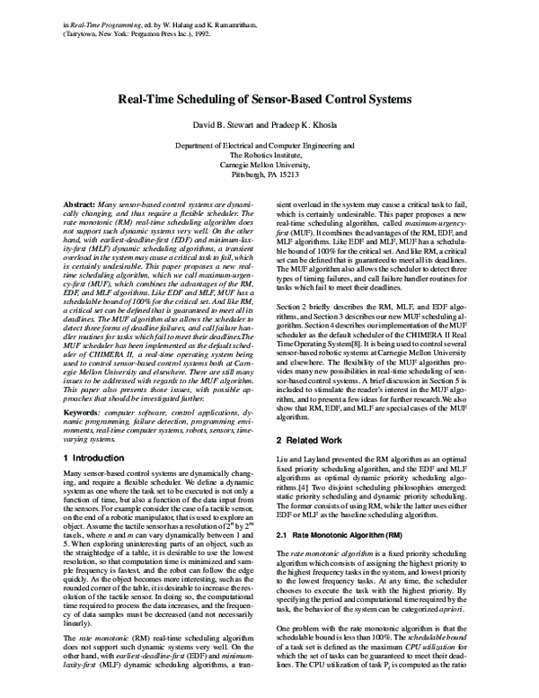 Pdf Real Time Scheduling Of Sensor Based Control Systems