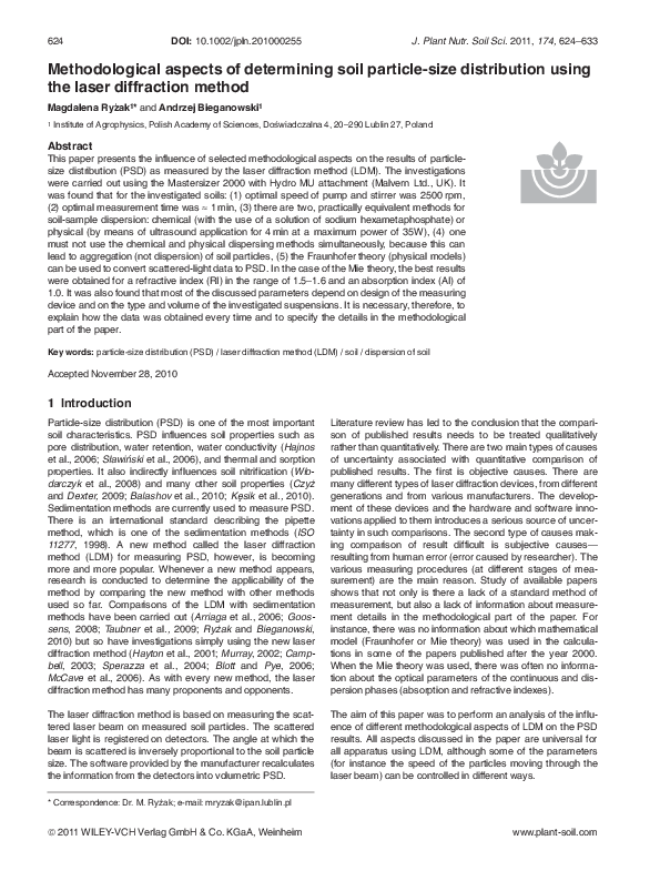 (PDF) Methodological aspects of determining soil particle-size distribution using the laser ...