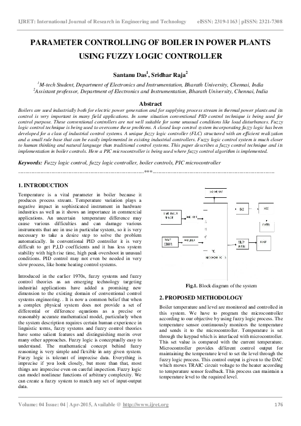Pdf Parameter Controlling Of Boiler In Power Plants Using Fuzzy Logic