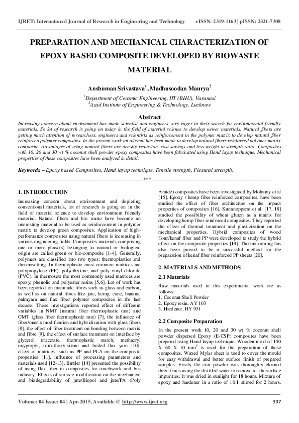(PDF) PREPARATION AND MECHANICAL CHARACTERIZATION OF EPOXY BASED COMPOSITE DEVELOPED BY BIOWASTE ...
