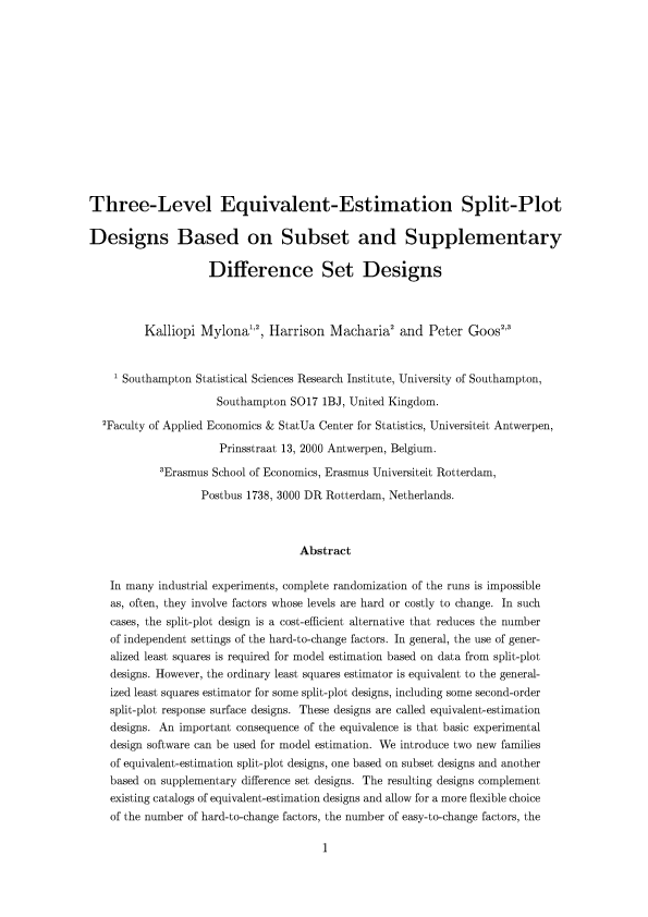 (PDF) Three-level equivalent-estimation split-plot designs based on subset and supplementary ...
