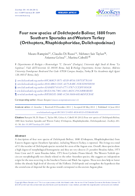 (PDF) Four new species of Dolichopoda Bolivar, 1880 from Southern ...