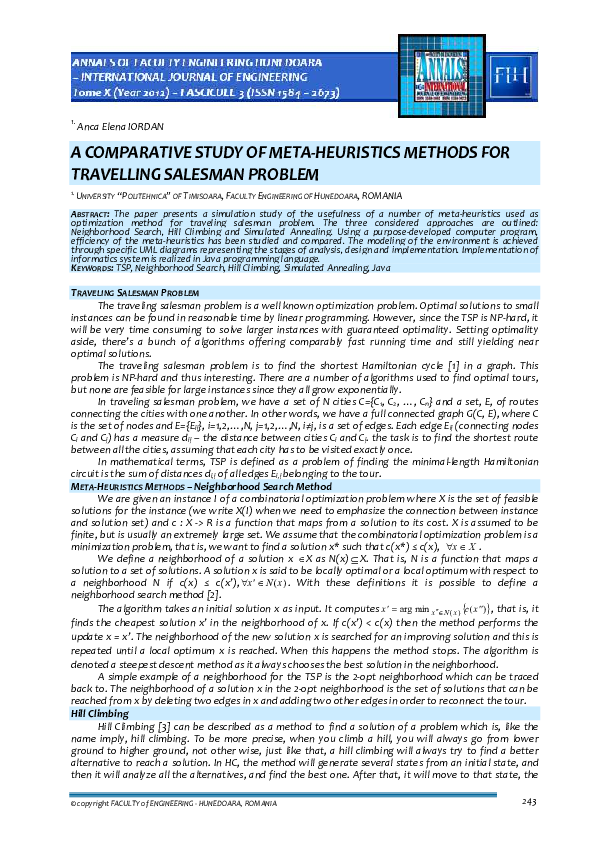 (PDF) A COMPARATIVE STUDY OF META‐HEURISTICS METHODS FOR TRAVELLING ...