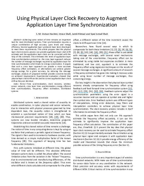 Pdf Using Physical Layer Clock Recovery To Augment Application Layer