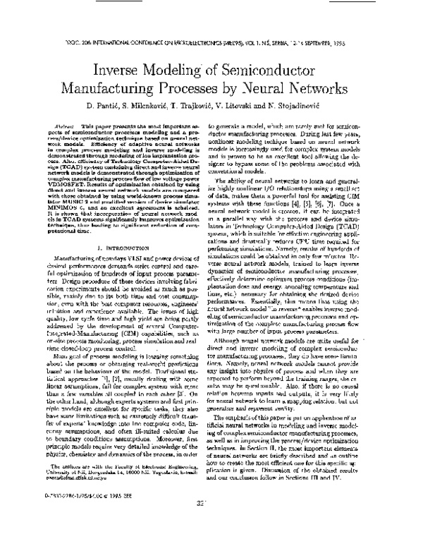 (PDF) Inverse modeling of semiconductor manufacturing processes by neural networks