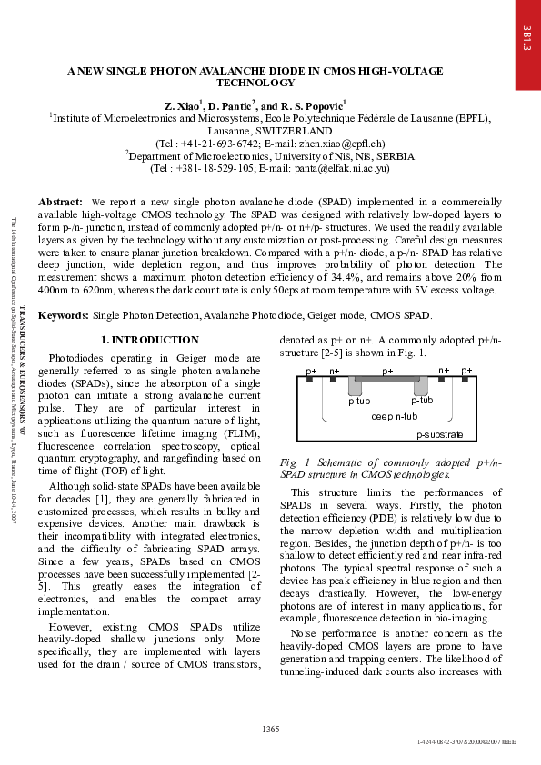 (PDF) A new single photon avalanche diode in CMOS high-voltage technology