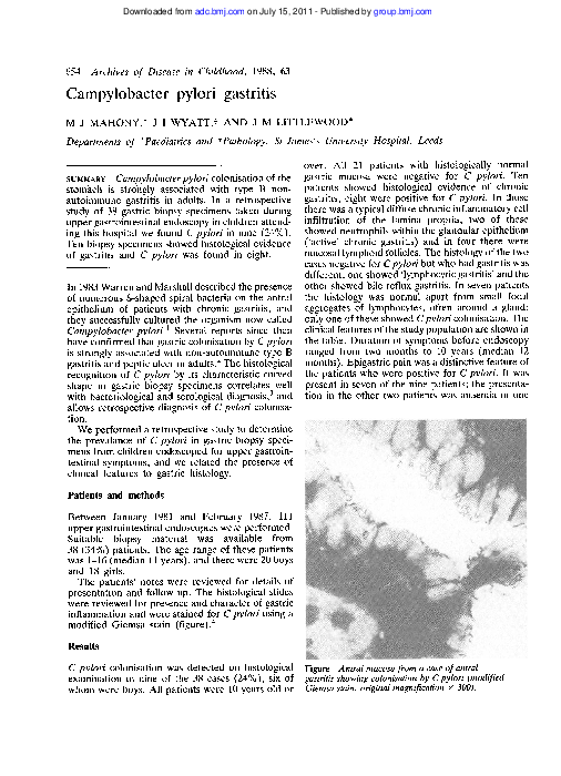 (PDF) Campylobacter pylori gastritis