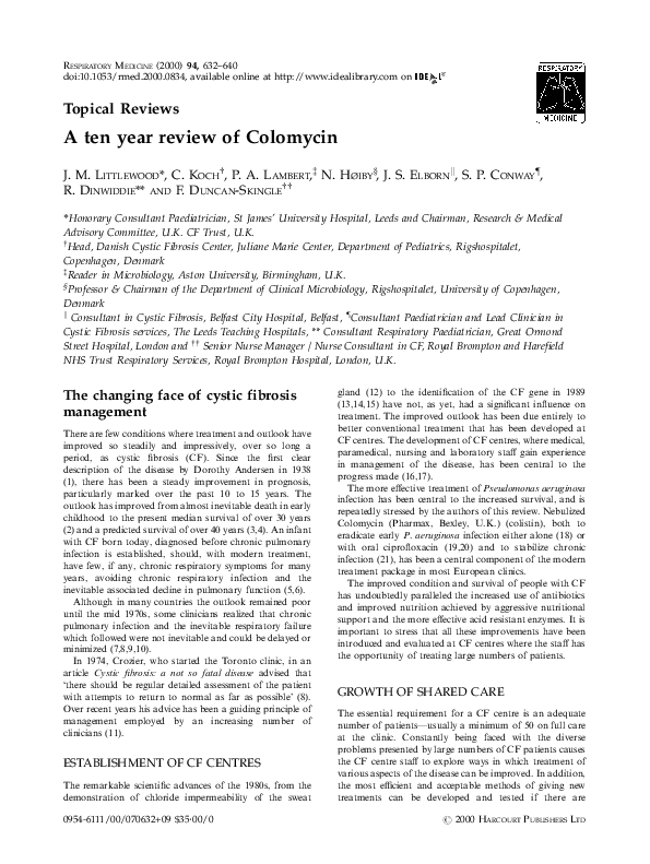 (PDF) A ten year review of Colomycin