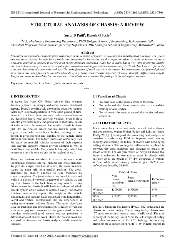 (PDF) STRUCTURAL ANALYSIS OF CHASSIS: A REVIEW