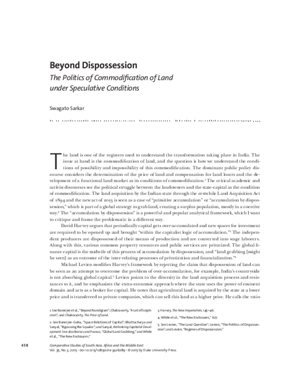 Beyond Dispossession: The Politics of Commodification of Land under ...