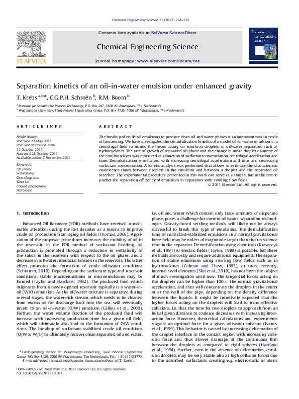 (PDF) Separation kinetics of an oil-in-water emulsion under enhanced ...