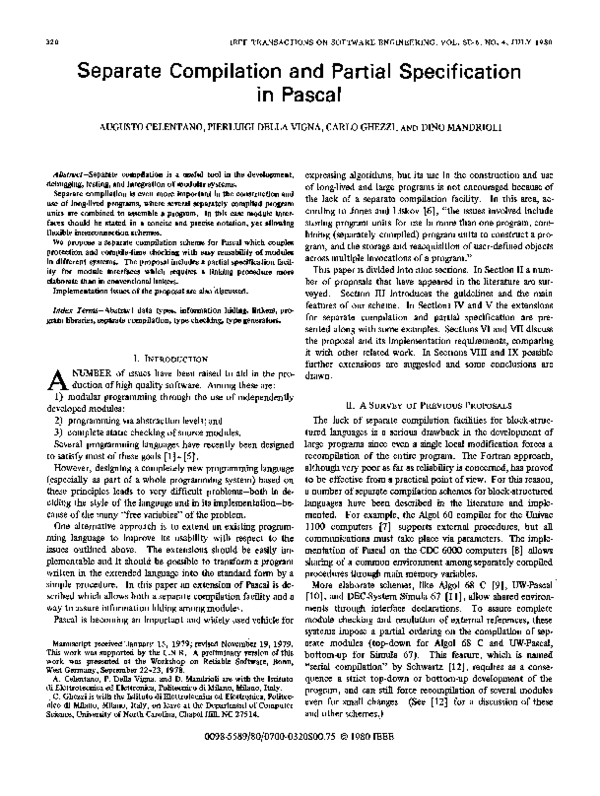 (PDF) Separate Compilation and Partial Specification in Pascal