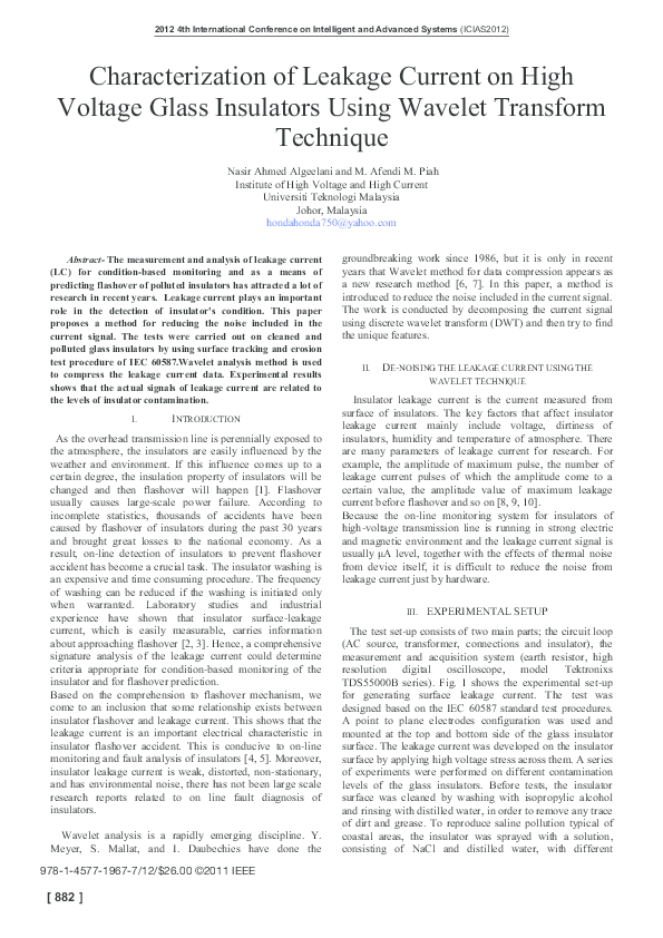 (PDF) Characterization of leakage current on high voltage glass insulators using wavelet ...