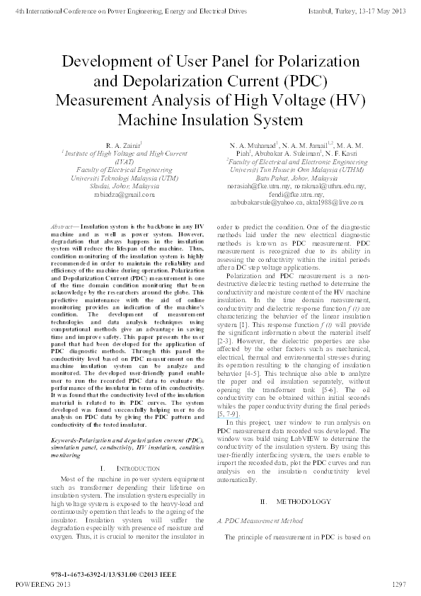 Pdf Development Of User Panel For Polarization And Depolarization Current Pdc Measurement