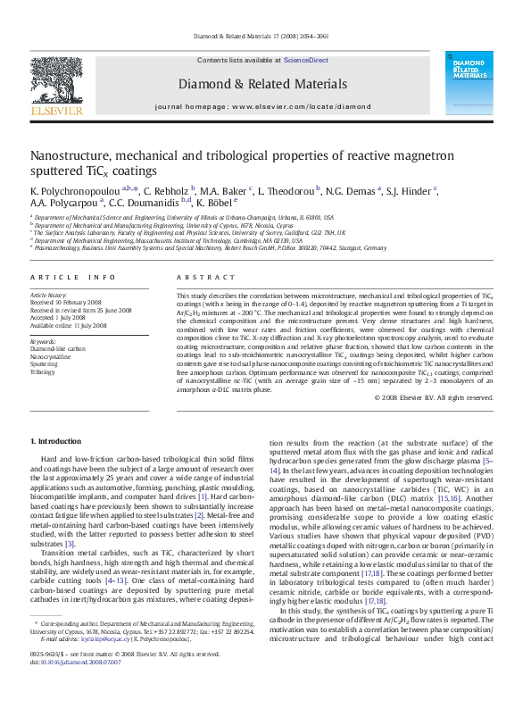 (PDF) Nanostructure, mechanical and tribological properties of reactive magnetron sputtered TiCx ...