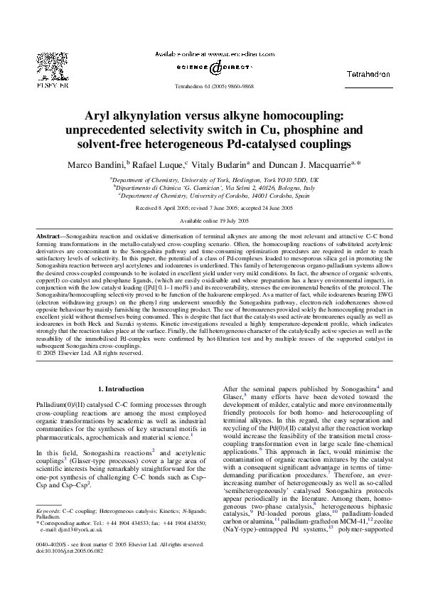 (PDF) Aryl alkynylation versus alkyne homocoupling: unprecedented ...