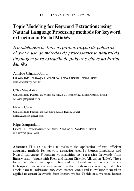 (PDF) Topic Modeling for Keyword Extraction: using Natural Language Processing methods for ...