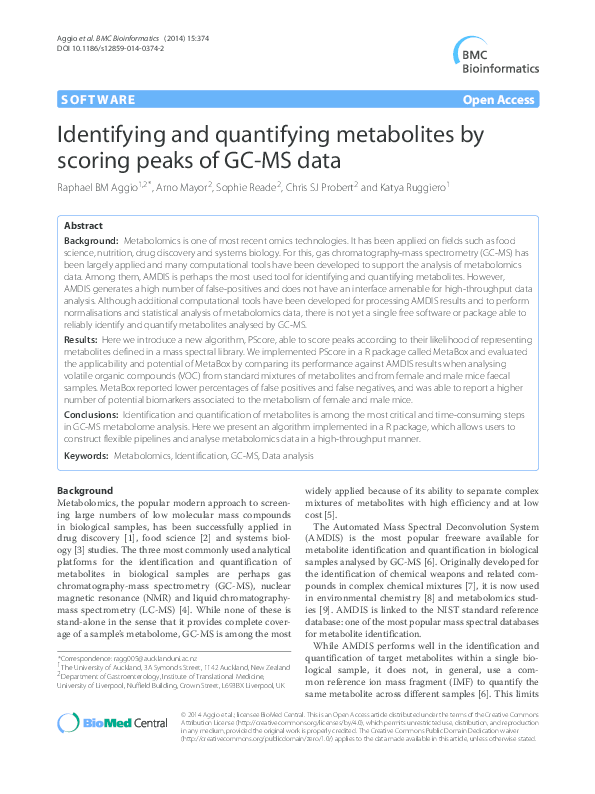 (PDF) Identifying and quantifying metabolites by scoring peaks of GC-MS ...