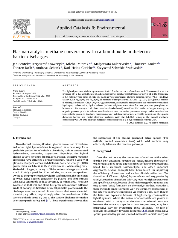 (PDF) Plasma-catalytic methane conversion with carbon dioxide in ...