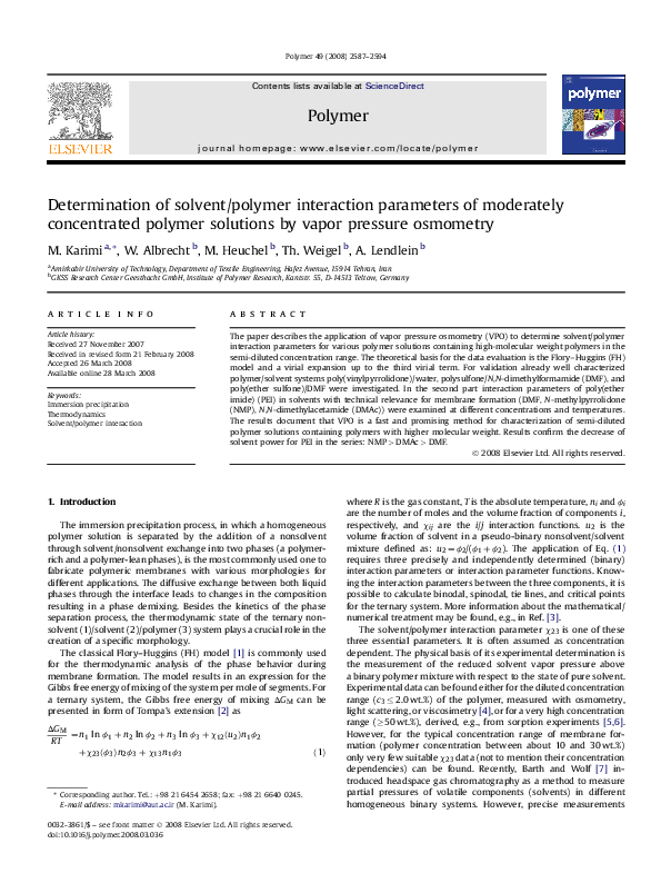(PDF) Determination of solvent/polymer interaction parameters of ...