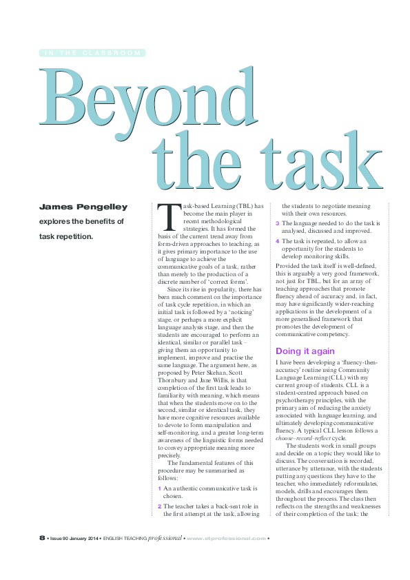 (PDF) Beyond the task: task repetition in task-based learning