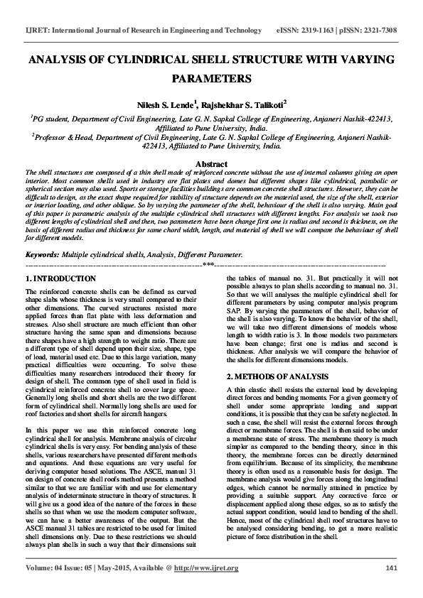 Pdf Analysis Of Cylindrical Shell Structure With Varying Parameters