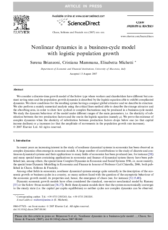 (PDF) Nonlinear dynamics in a business-cycle model with logistic ...