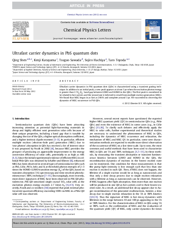 (PDF) Ultrafast carrier dynamics in PbS quantum dots
