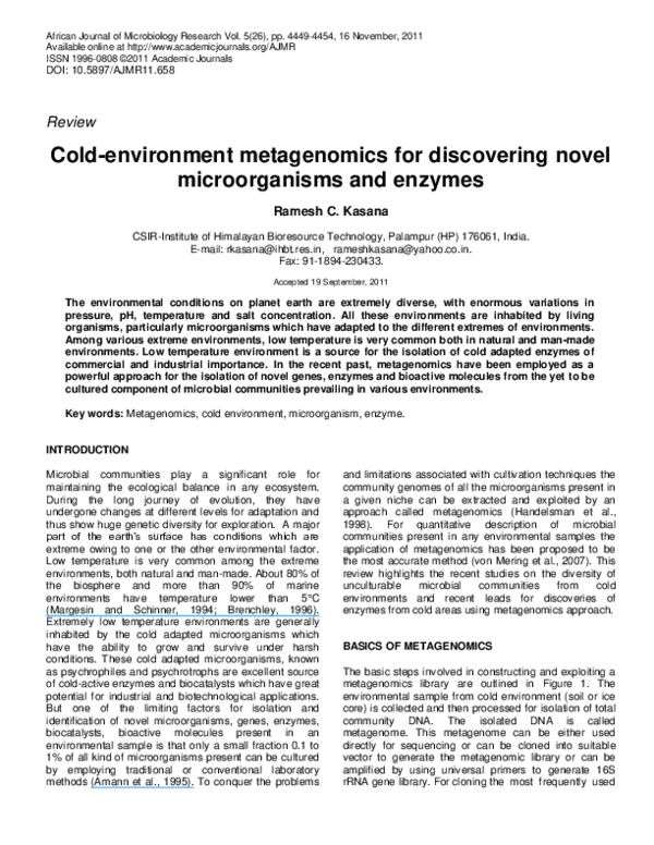 (PDF) Cold-environment metagenomics for discovering novel ...