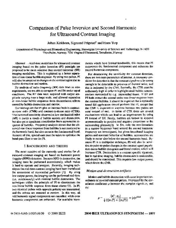 (PDF) Comparison of pulse inversion and second harmonic for ultrasound ...