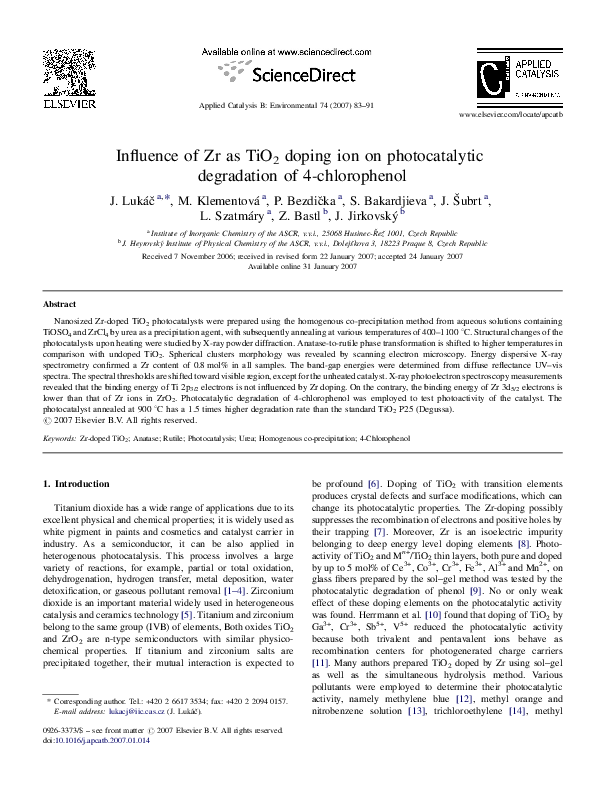 (PDF) Influence of Zr as TiO2 doping ion on photocatalytic degradation ...