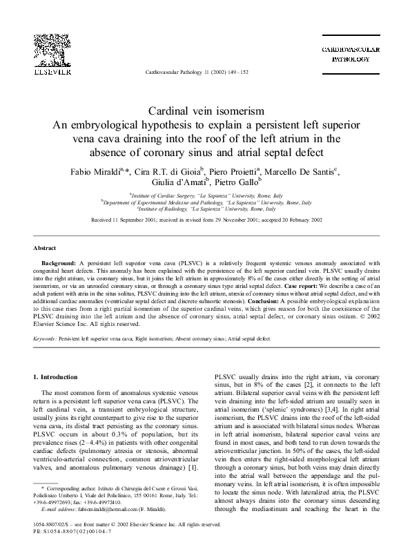 (PDF) Cardinal vein isomerism:: An embryological hypothesis to explain ...
