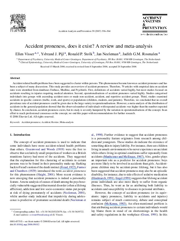 (PDF) Accident proneness, does it exist? A review and meta-analysis