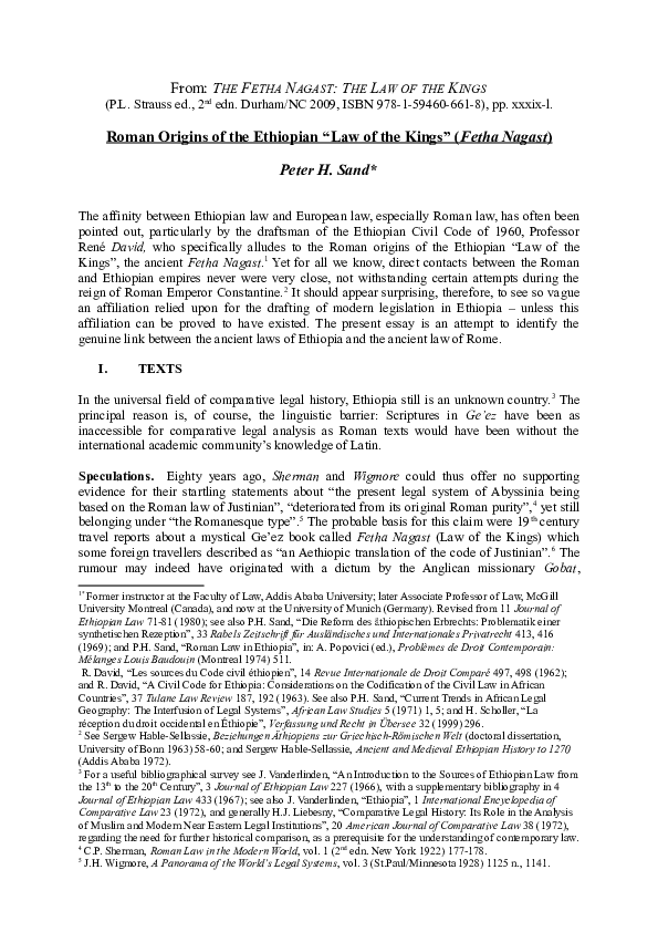 (DOC) Roman Origins of the Ethiopian " Law of the Kings " (Fetha Nagast)