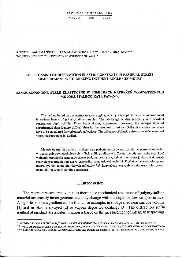 Pdf Self Consistent Diffraction Elastic Constants In Residual Stress