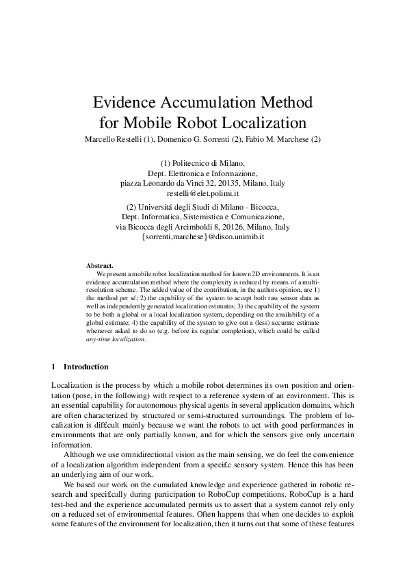 (PDF) Evidence Accumulation Method for Mobile Robot Localization