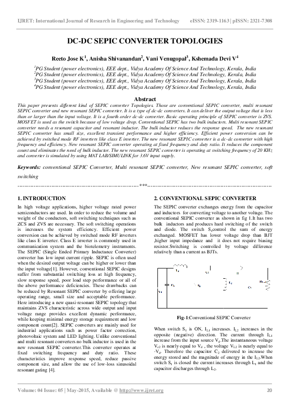 (PDF) DC-DC SEPIC CONVERTER TOPOLOGIES