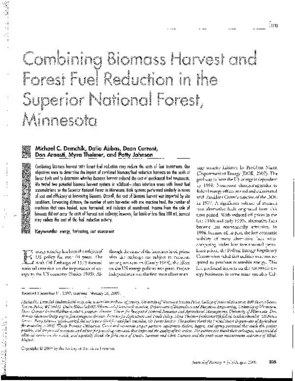 (PDF) Combining Biomass Harvest and Forest Fuel Reduction In the ...