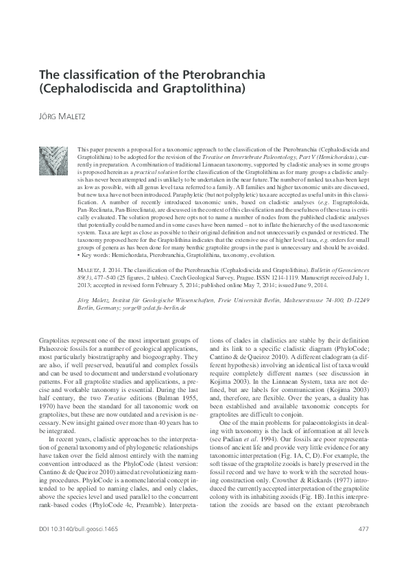 (PDF) The classification of the Pterobranchia (Cephalodiscida and ...