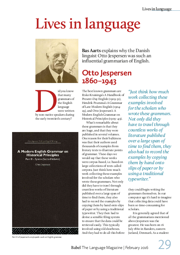 (PDF) Otto Jespersen 1860-1943 - Lives in Language