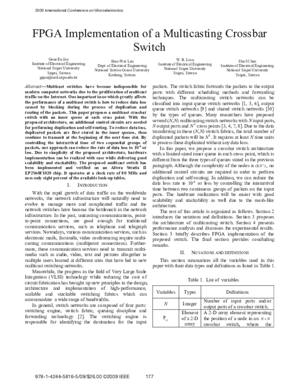 Pdf Fpga Implementation Of A Multicasting Crossbar Switch
