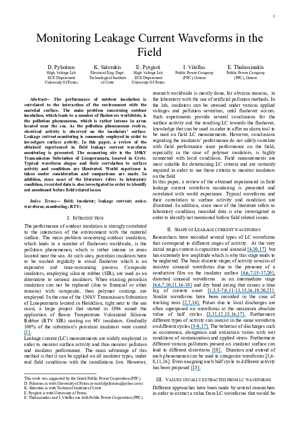 (PDF) Monitoring leakage current waveforms in the field
