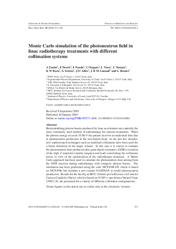 (PDF) Monte Carlo simulation of the photoneutron field in linac radiotherapy treatments with ...