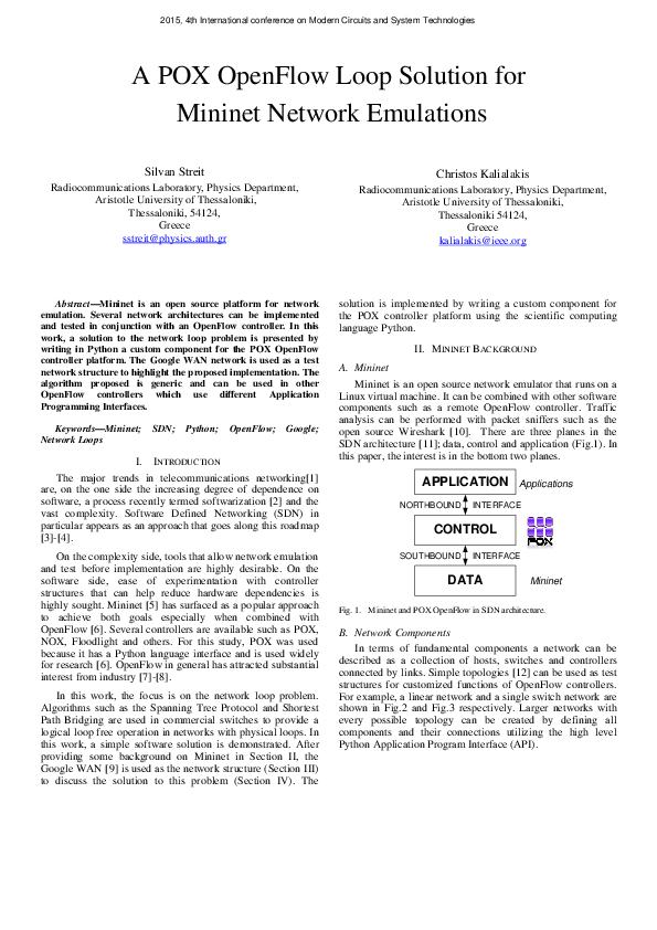 Pdf A Pox Openflow Loop Solution For Mininet Network Emulations