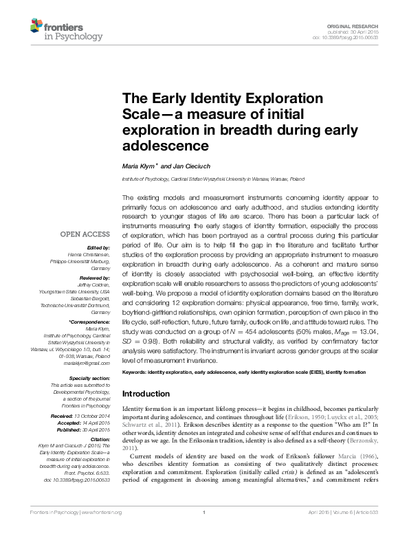 (PDF) The Early Identity Exploration Scale—a measure of initial ...