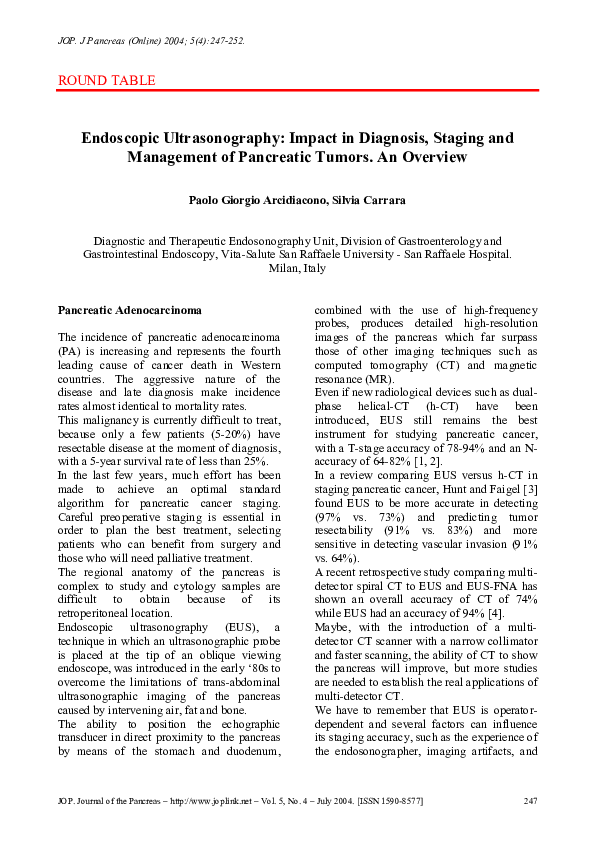 (PDF) Endoscopic Ultrasonography: Impact in Diagnosis, Staging and Management of Pancreatic ...