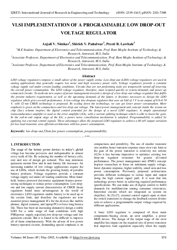 (PDF) VLSI IMPLEMENTATION OF A PROGRAMMABLE LOW DROP-OUT VOLTAGE REGULATOR