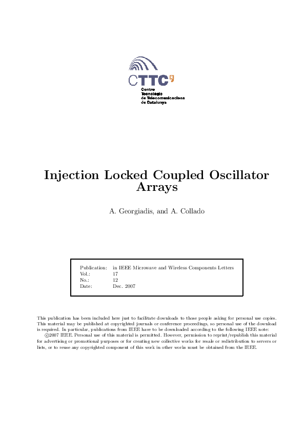 (PDF) Injection Locked Coupled Oscillator Arrays
